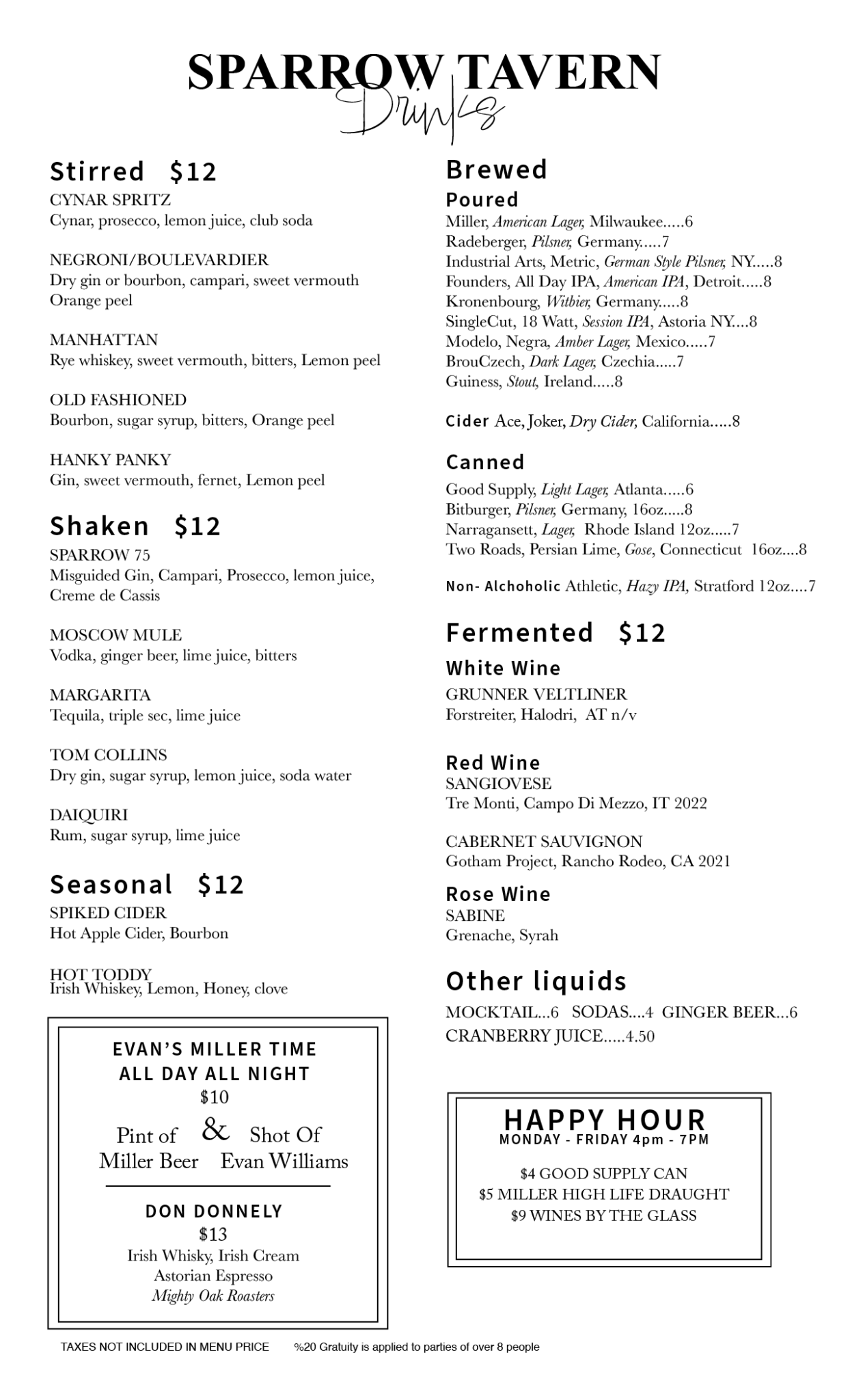 Cocktails – The Sparrow Tavern